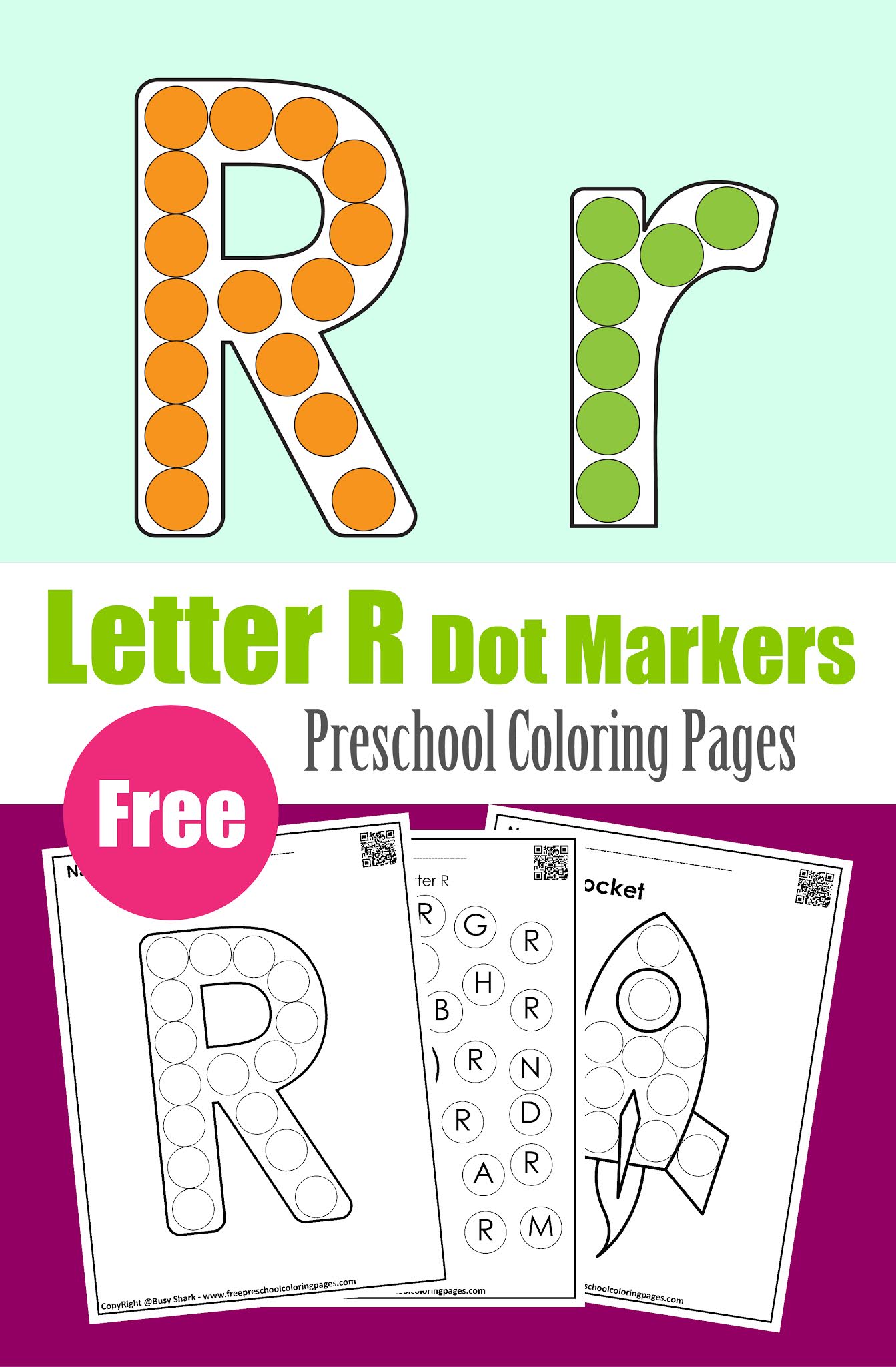 Letter R "10 free Dot Markers coloring pages"
