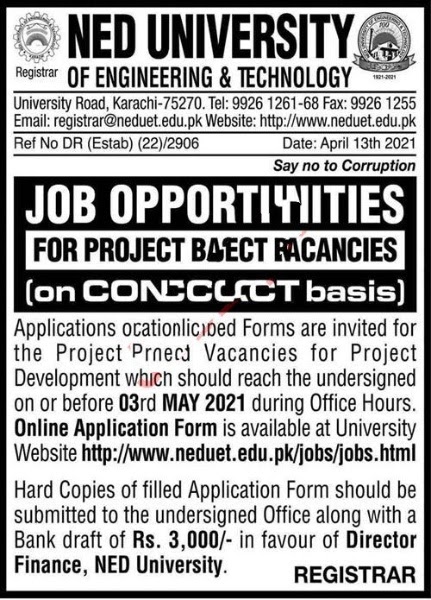 NED university of engineering & technology jobs 2021