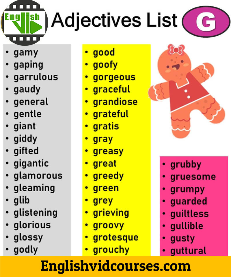 Online English courses : common English adjectives with G
