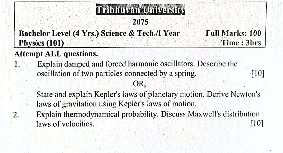 Question Paper BSC First Year Physics PHY 101 2075 question-paper-bsc-first-year-physics-phy-101-2075