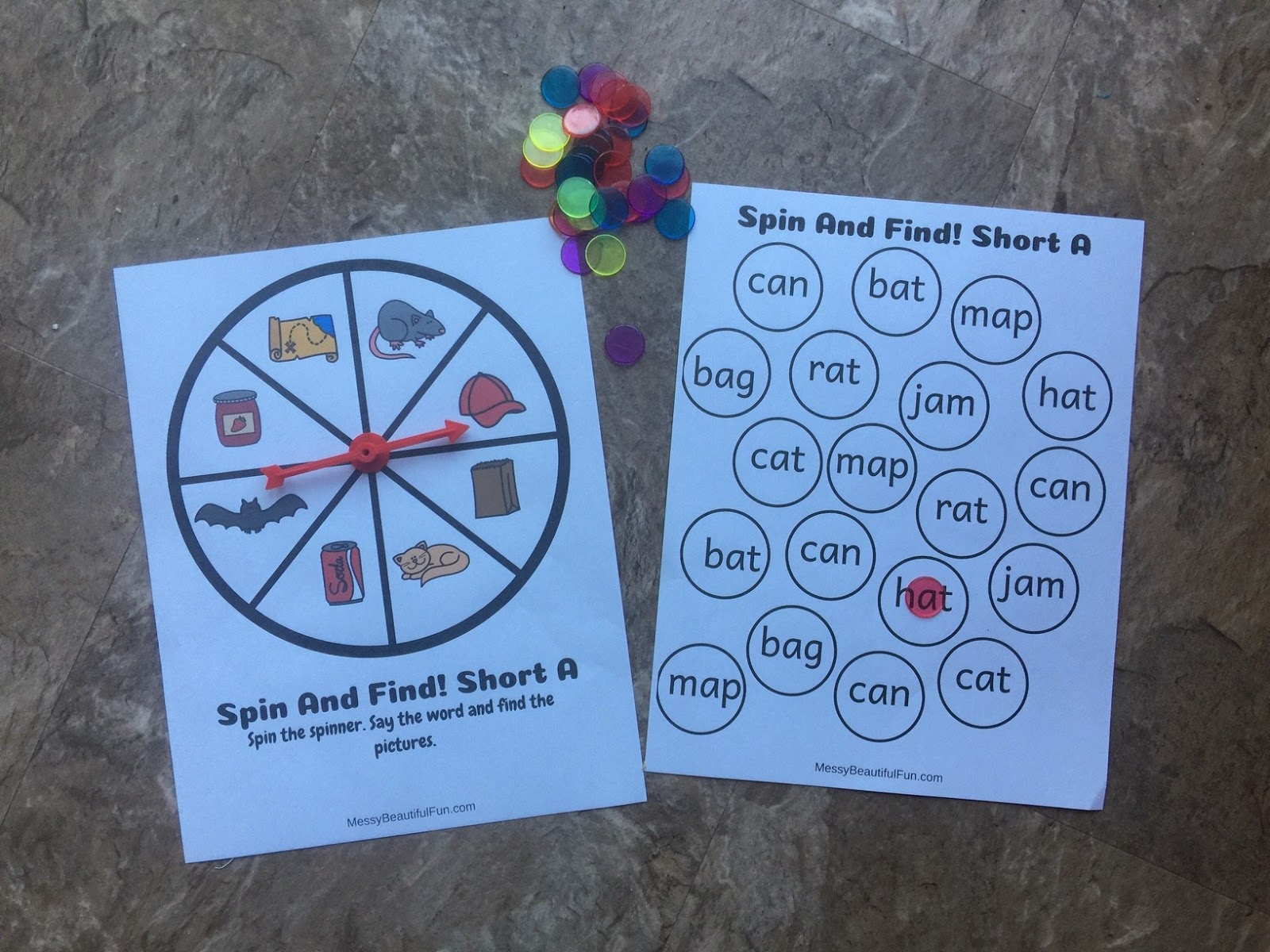 Messy, Beautiful, Fun: Spin And Find CVC Words Printable Pack