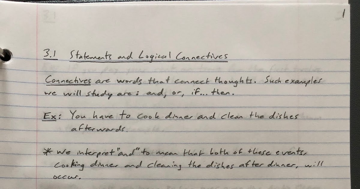 Professor Franks Math Blog 3 1 Statements And Logical Connectives Notes