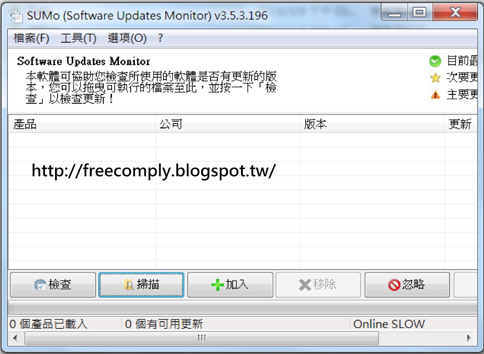 免費軟體資訊: SUMo 電腦軟體版本偵測程式 Software Update Monitor 中文免安裝