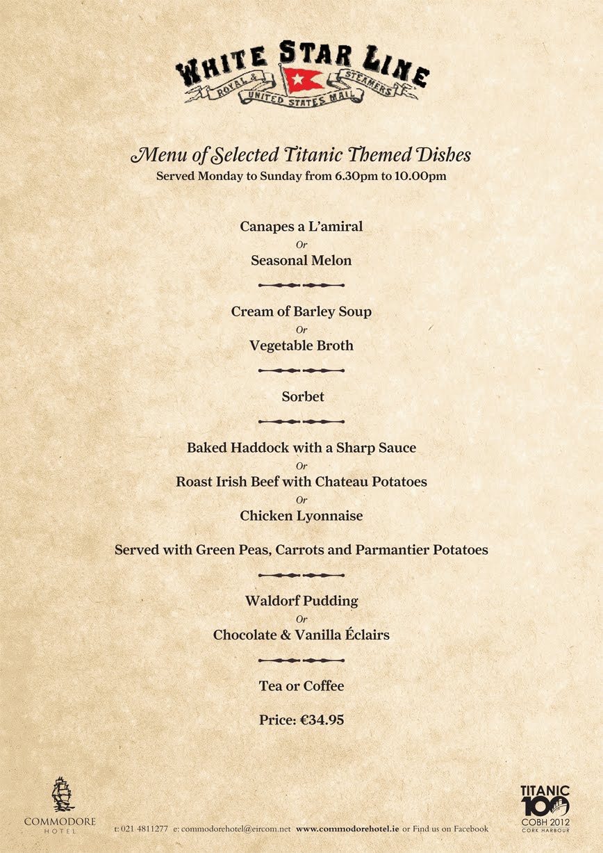 The Commodore Hotel: Titanic Menus