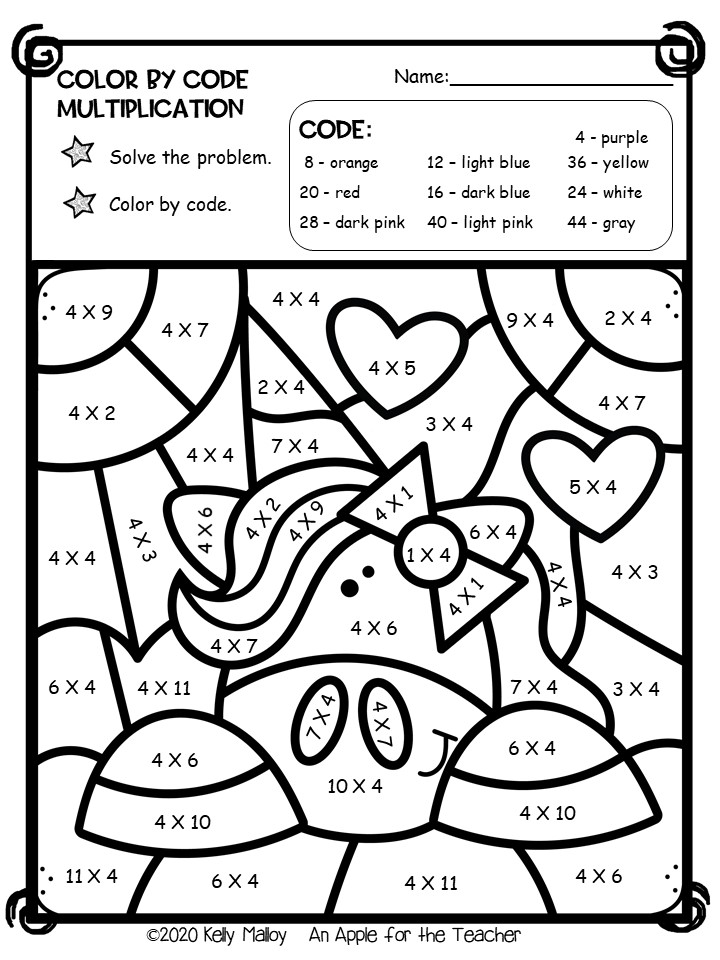 An Apple For The Teacher: Unicorn Color By Number