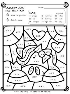 An Apple For The Teacher: Unicorn Color By Number