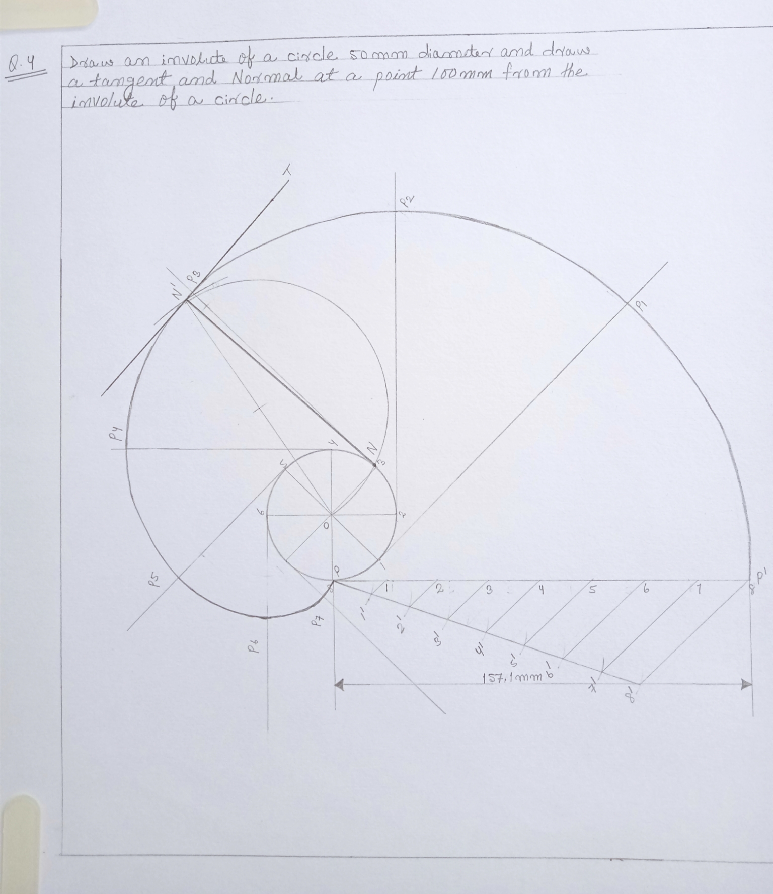 Involute with normal and Tangent//Engineering Drawing