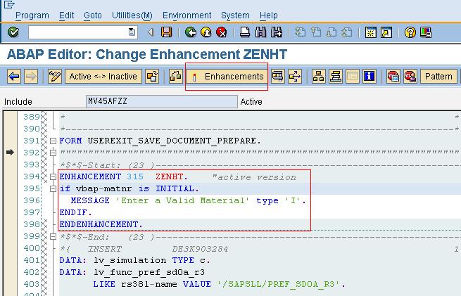 SAP ABAP 4 Tutorial: User Exit - Implicit Enhancement