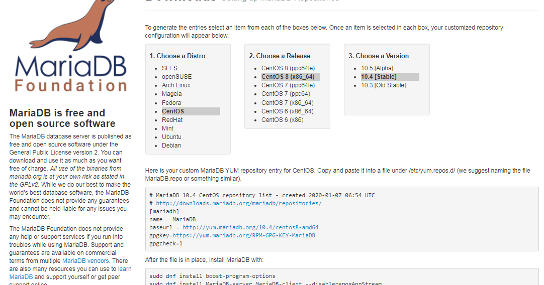 CentOS 8에서 MariaDB 10.4 설치하기