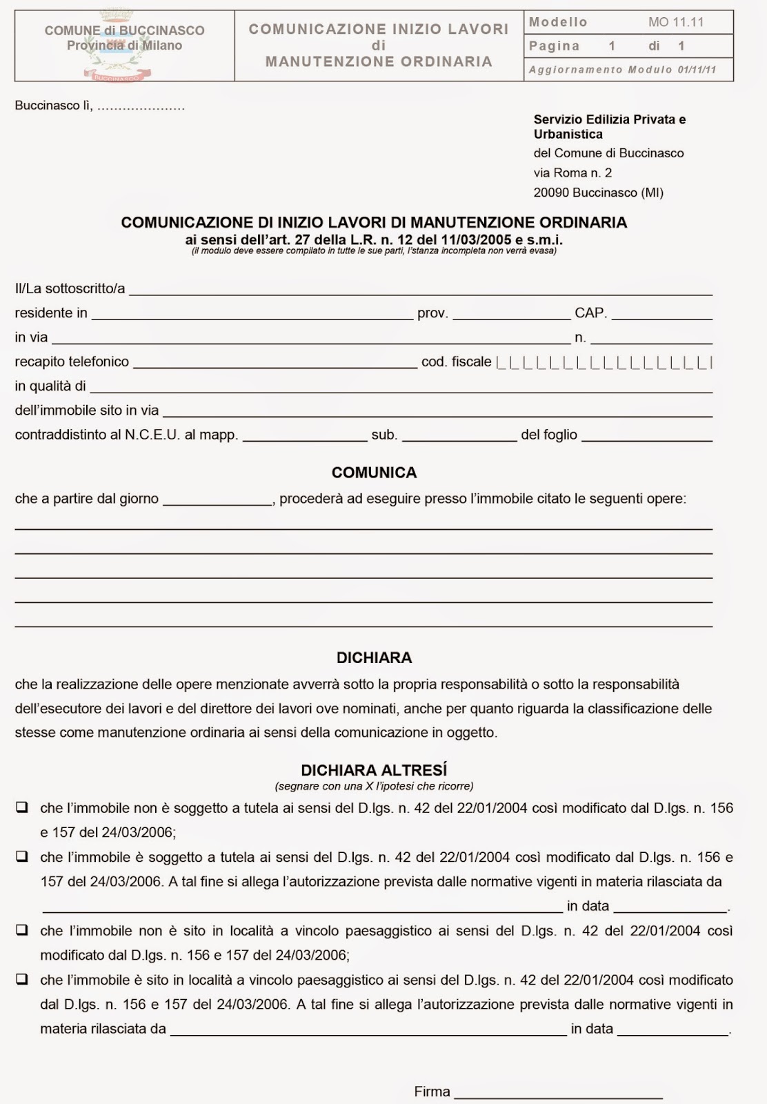 Pulizia della casa: Modulistica per manutenzione ordinaria