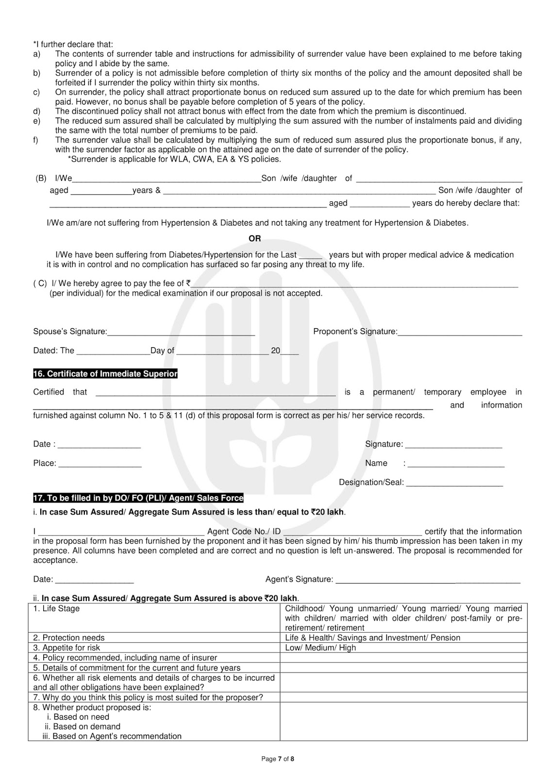 Know it as required: PLI POSTAL LIFE INSURANCE SCHEME-PLI Proposal Form
