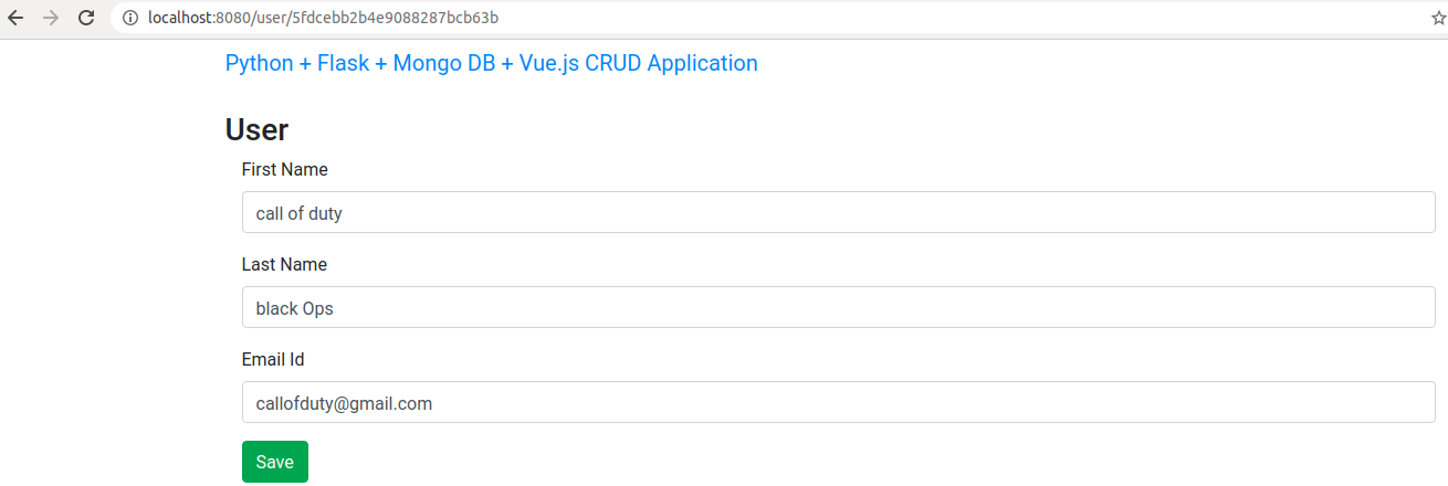 Vue.js + Python + MongoDB CRUD example