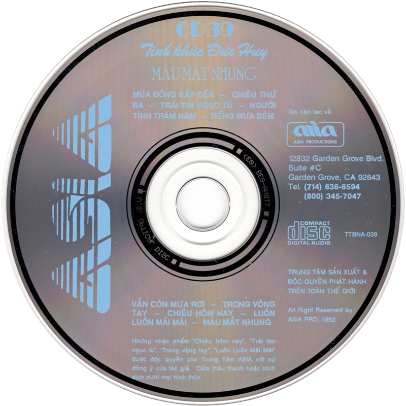Asia CD 39 - Tình Khúc Đức Huy - Màu Mắt Nhung ~ Cover Nhạc Việt