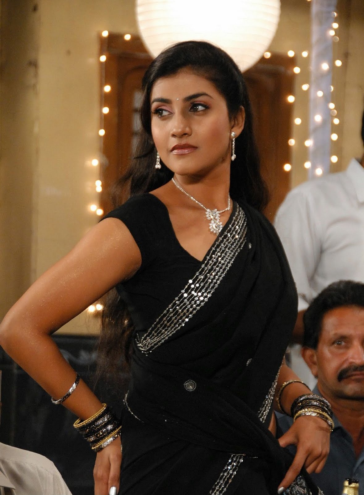 South Actress Kausha in Transparent Black Saree - Actress Navel Show ...