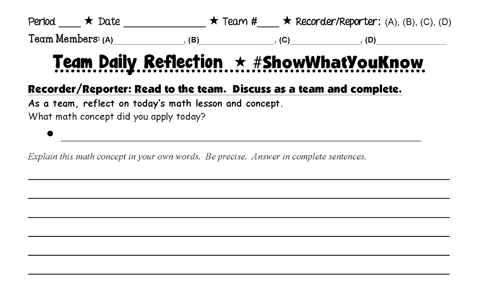 Rockstar Math Teacher ★: My New Idea: Collaborative Team Daily Reflections