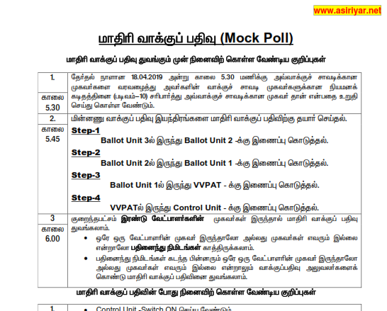 Election Training Module - Mock Poll Instructions - Asiriyar.Net