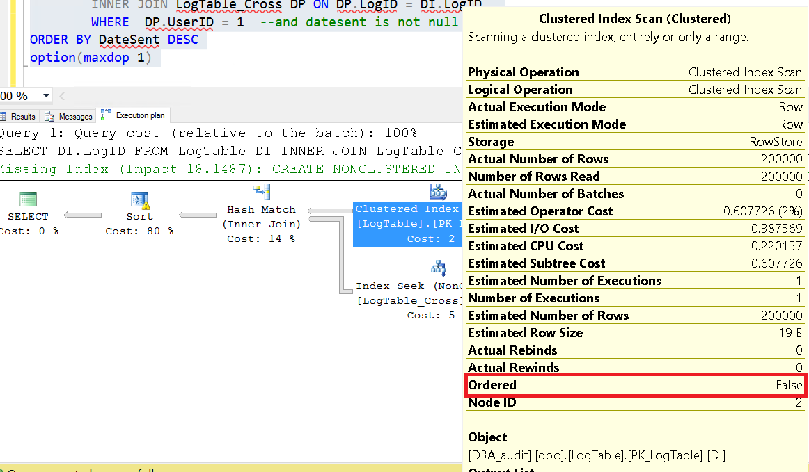 Do we need to eliminate Sort operator all the time in execution plan?