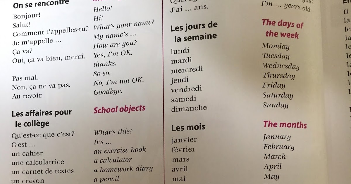 * Le Plat du Jour * : REVISION SHEETS - GRADE 7