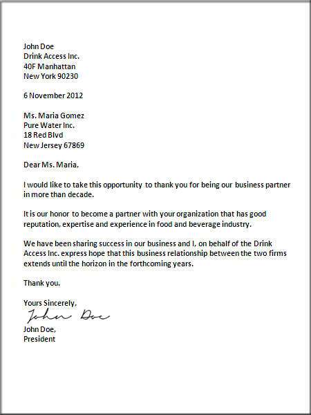 Formal Letter Format American Style - Birthday Letter