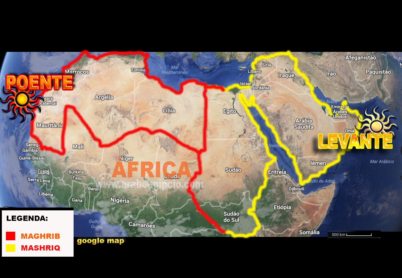 Nascente e Poente, onde são as áreas geográficas do Maghreb e Mashreq