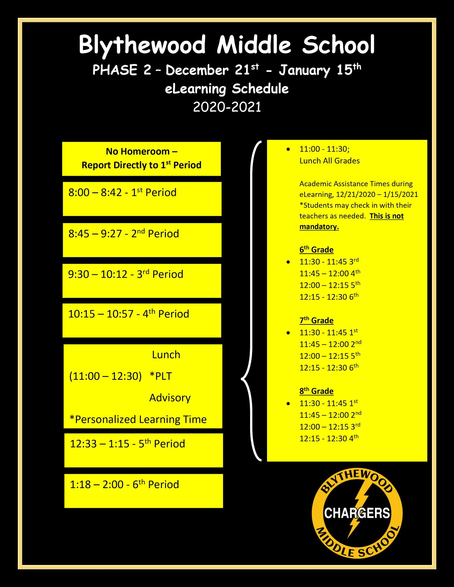 Blythewood Middle School: BMS Important Schedule Information...
