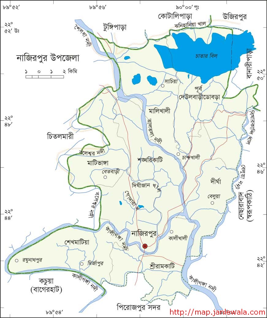 নাজিরপুর উপজেলা মানচিত্র, পিরোজপুর জেলা, বাংলাদেশ