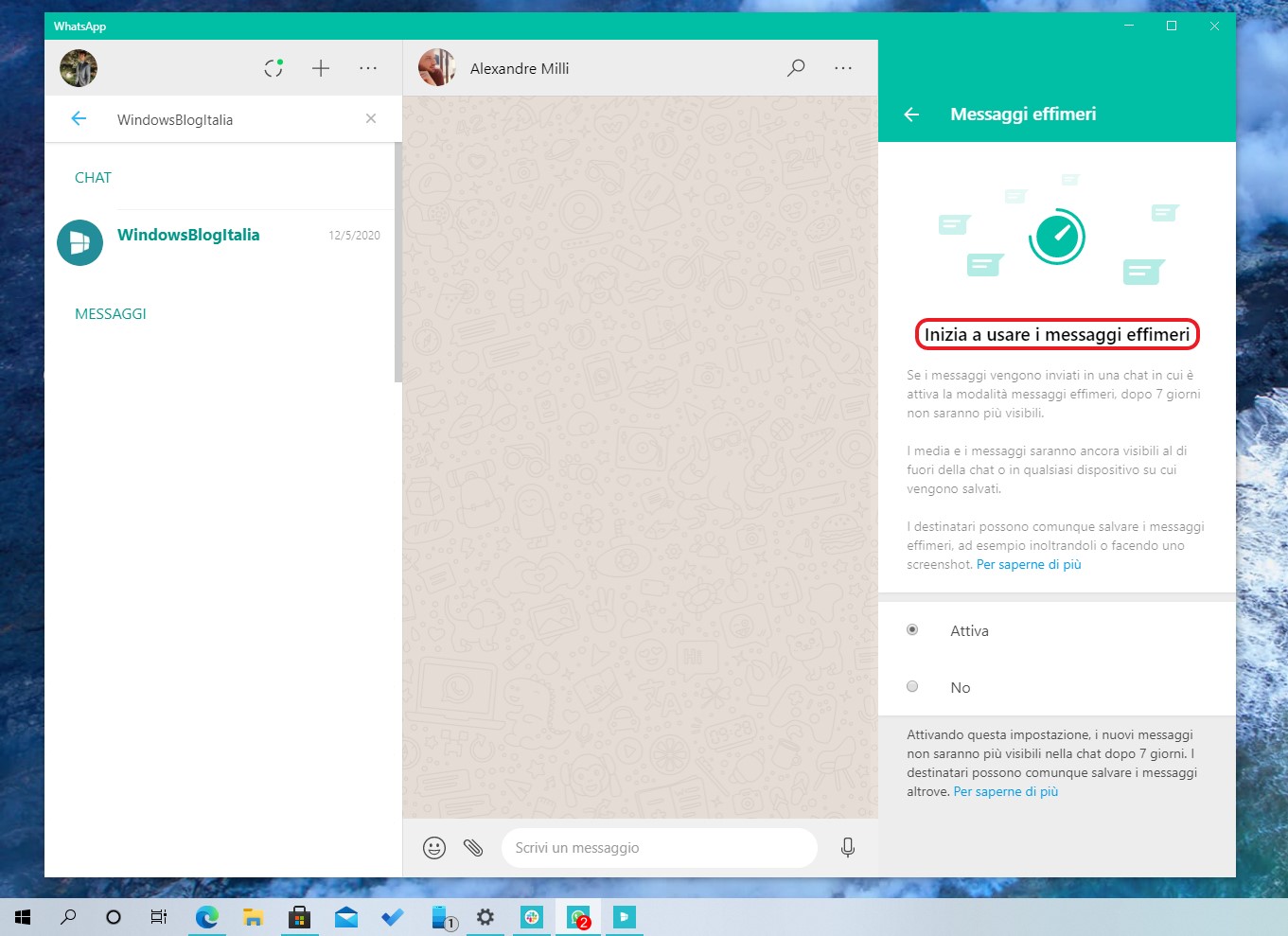 Ephemeral messages come on WhatsApp Desktop version for Windows 10 now