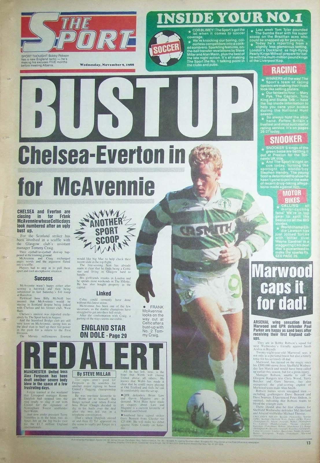 The Sport Newspaper 9 November 1988
