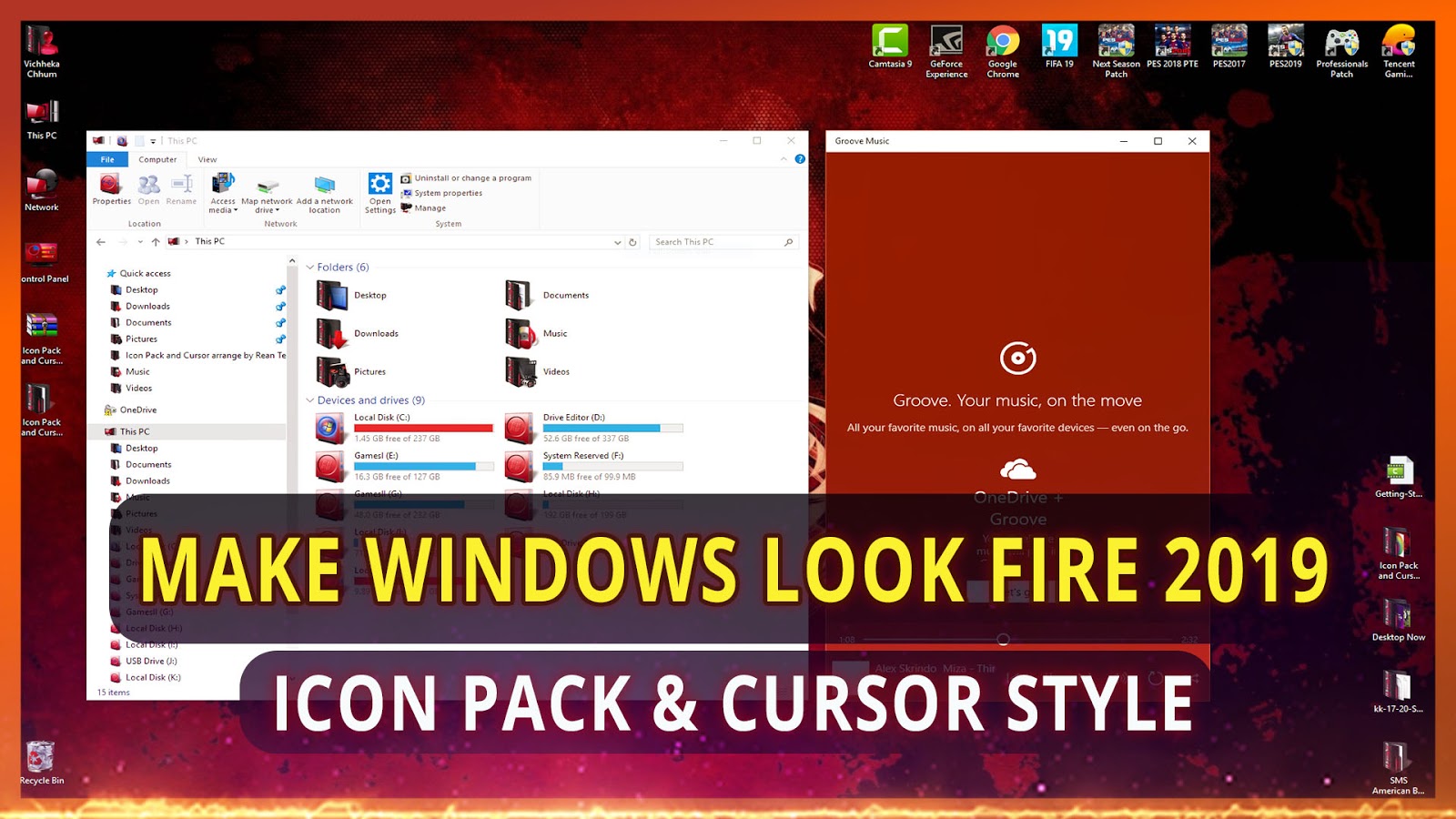 How To Make Windows Look Fire 2019 with Icon Pack and Cursor Free Download