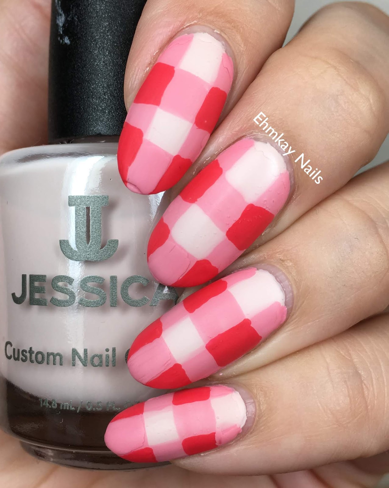 ehmkay nails: Pink Gingham Nail Art with Jessica Cosmetics