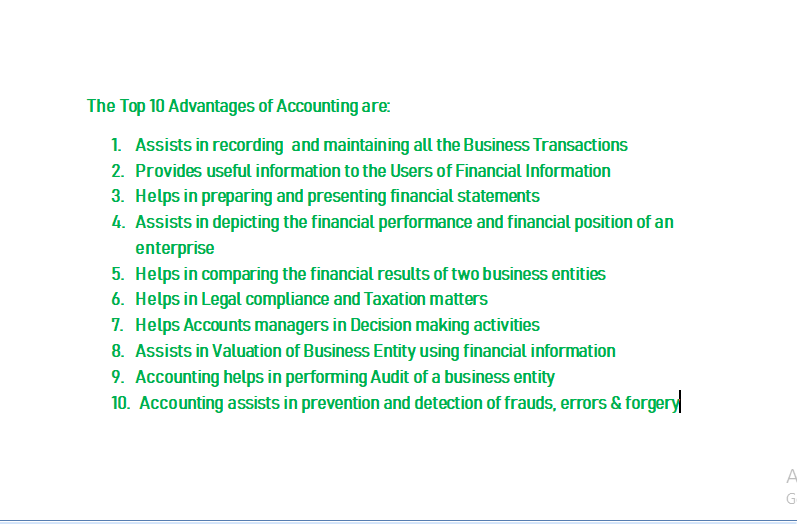 What are the top 10 advantages & disadvantages of Accounting?