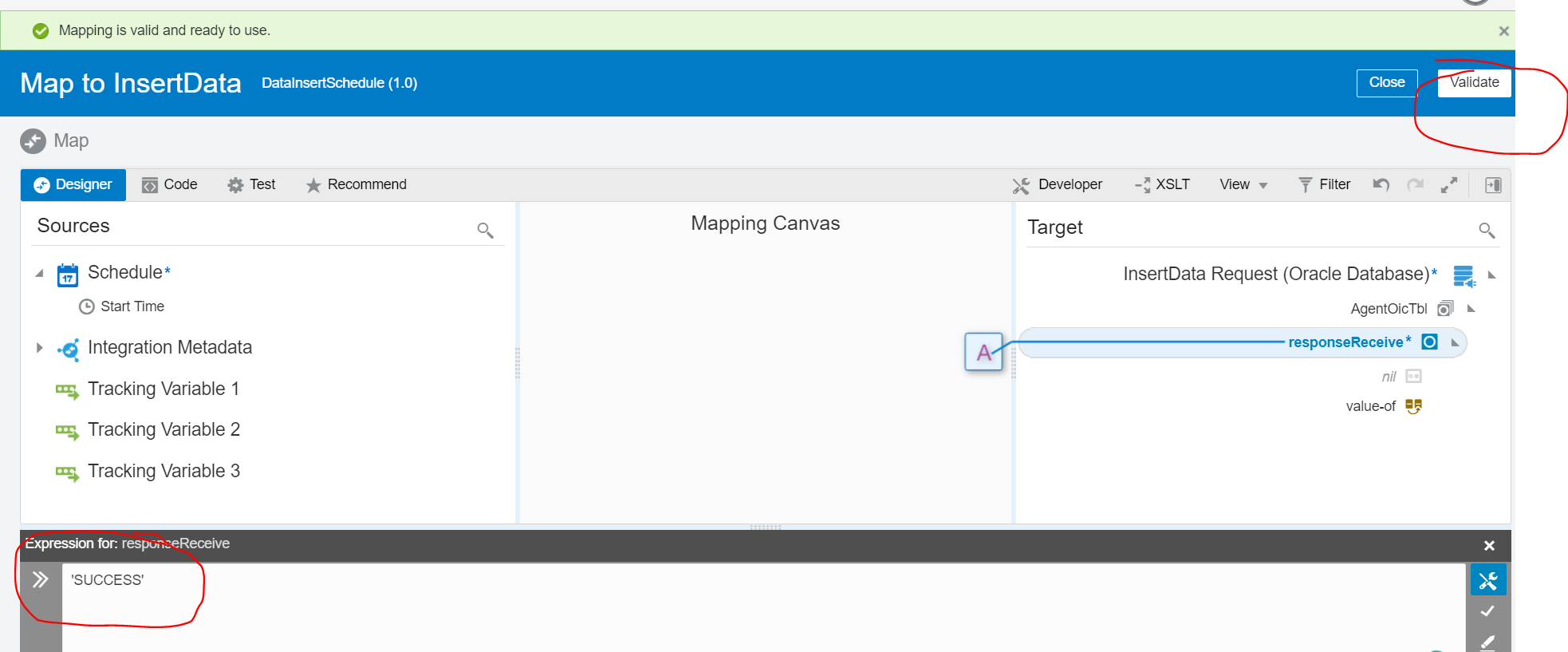 Insert data in On Premise Database instance in OIC instance.