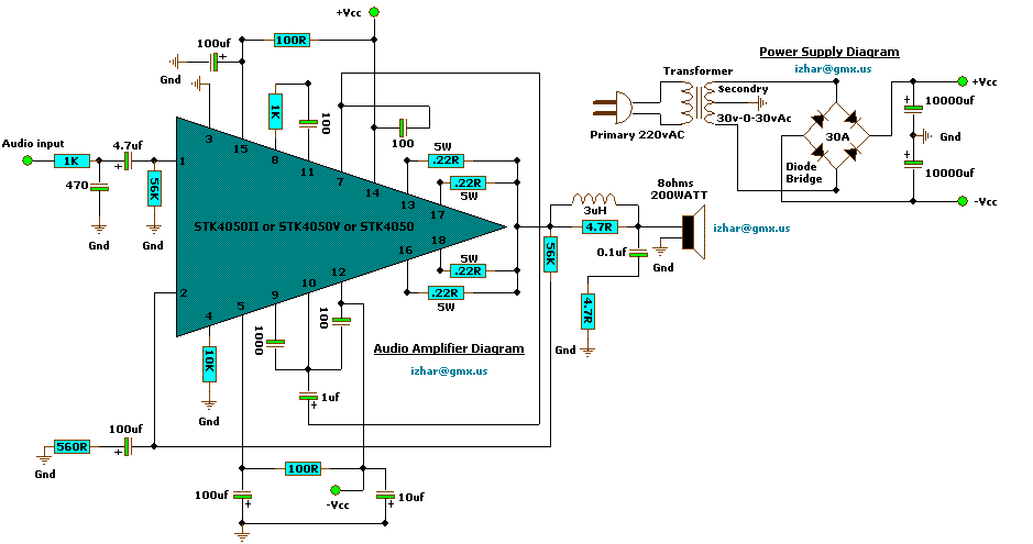 Rangkaian Power Amplifier 200 Watt STK4050