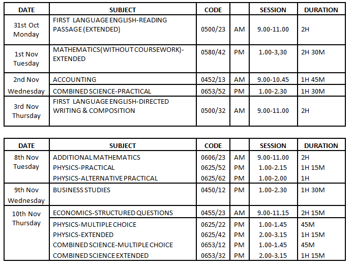 Igcse Timetable 2016 October November Mr Sai Muns Blog