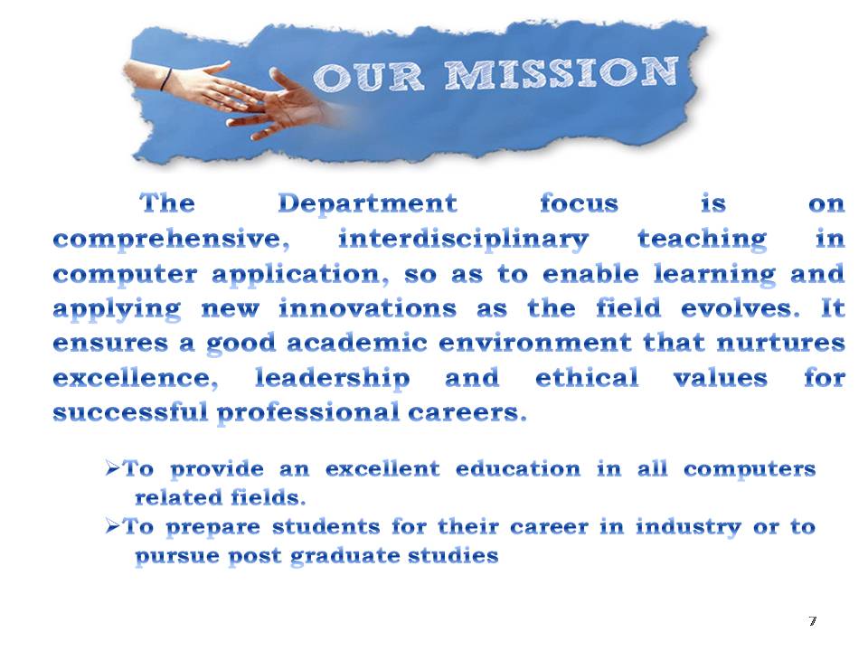 Vision and Mission of the Department ~ Department of Computer Science ...