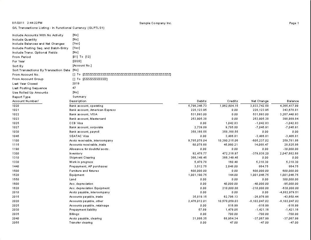 GL Listing report – Summarized by Accounts – Sage 300 ERP – Tips ...