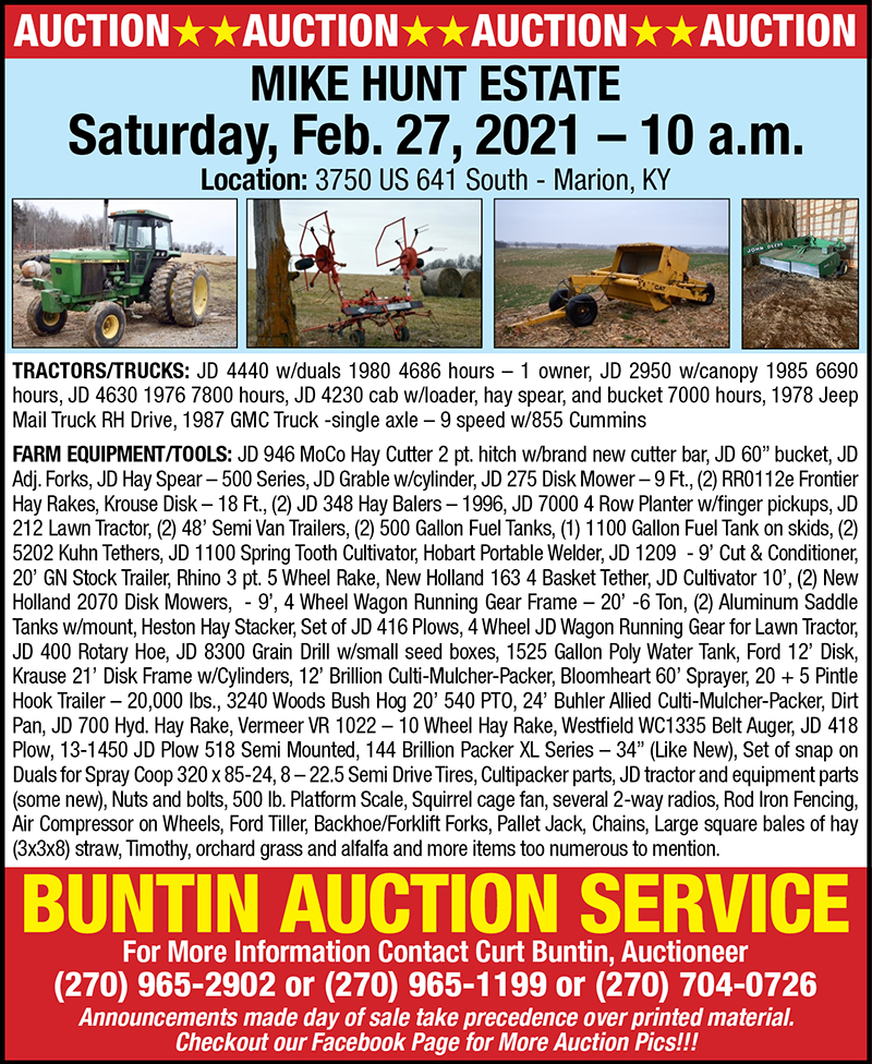 The Press Online: Buntin to sell Hunt farm equipment