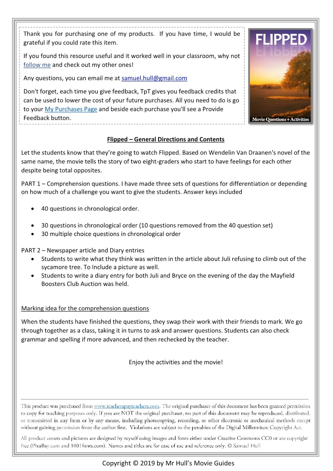 Flipped Movie Guide + Writing Activities - Answer Keys Included ~ Movie ...