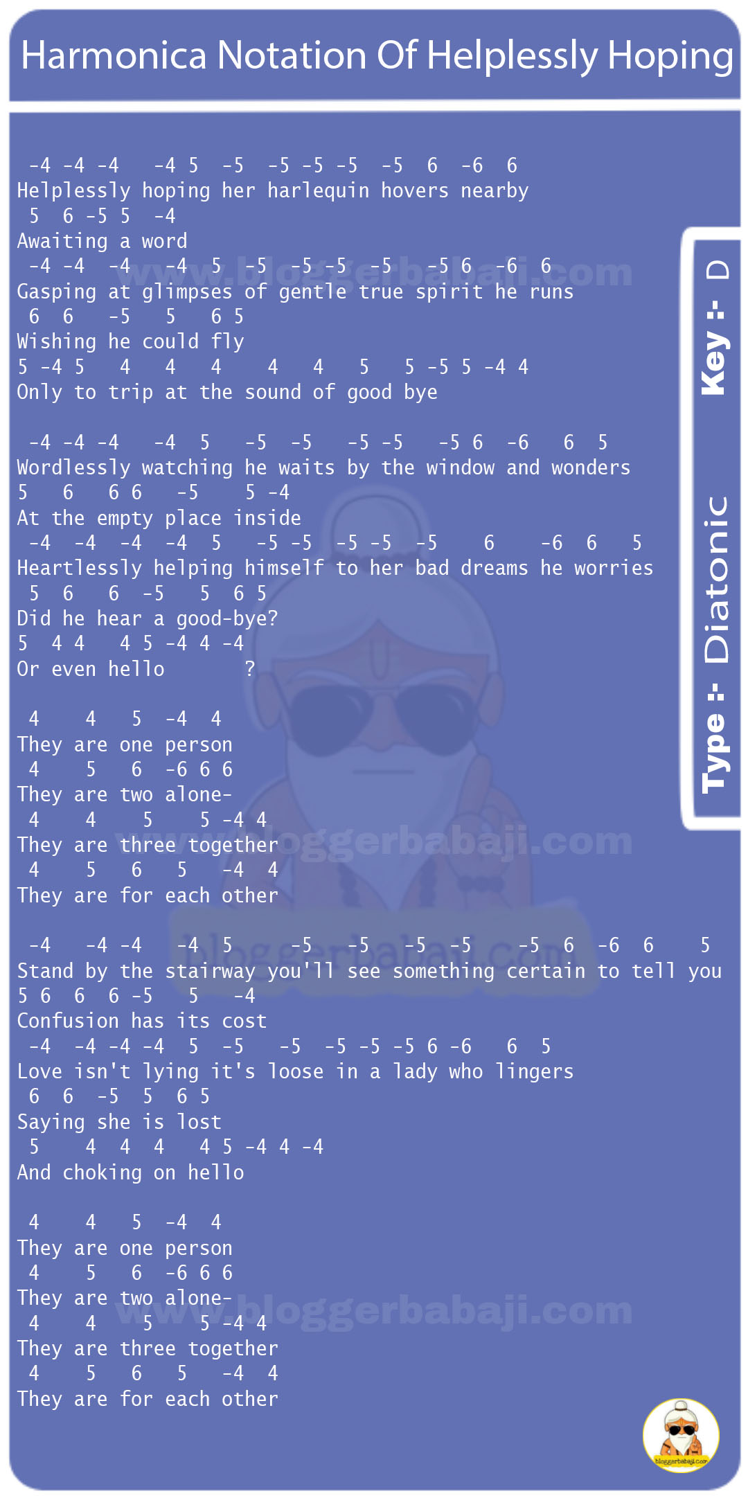 Harmonica Notation Of Helplessly Hoping