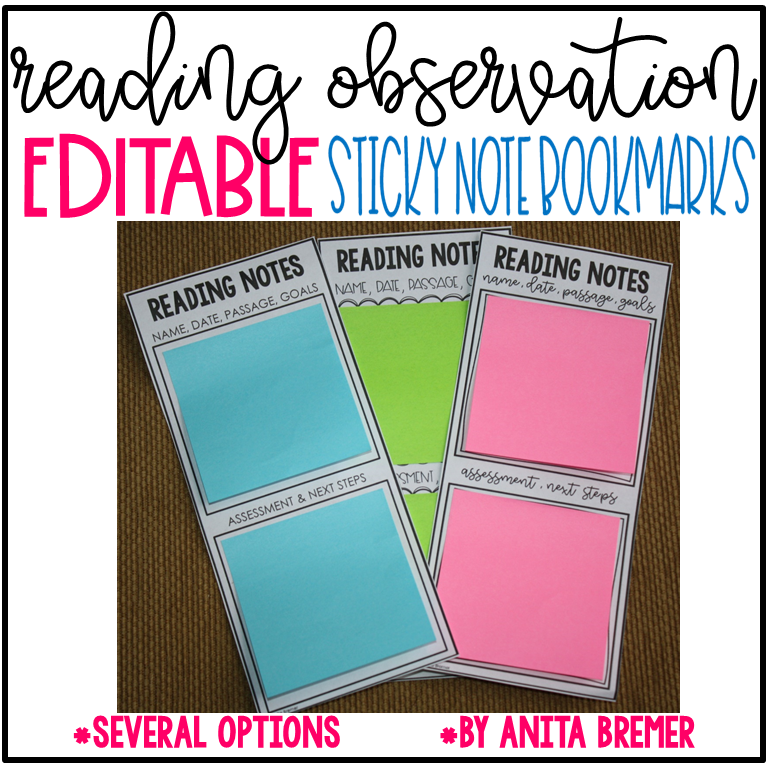 Reading Observation Sticky Note Bookmarks for Teachers | Mrs. Bremer's ...