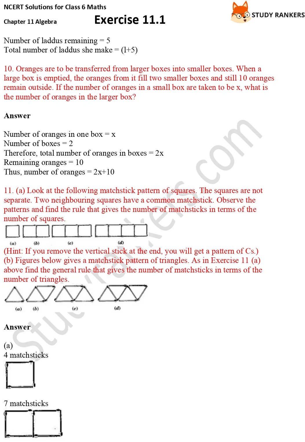 NCERT Solutions for Class 6 Maths Chapter 11 Algebra Exercise 11.1