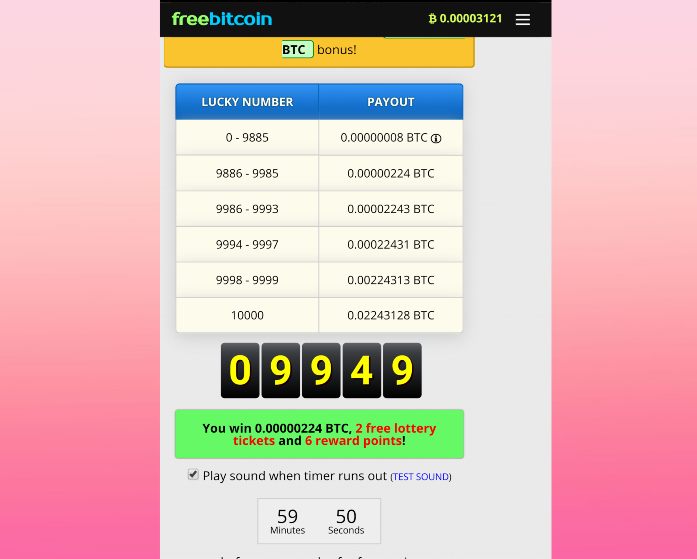 FreeBitco.in - Proof of Getting More Than Their Minimum Free BTC (Bitcoin) Bonus.