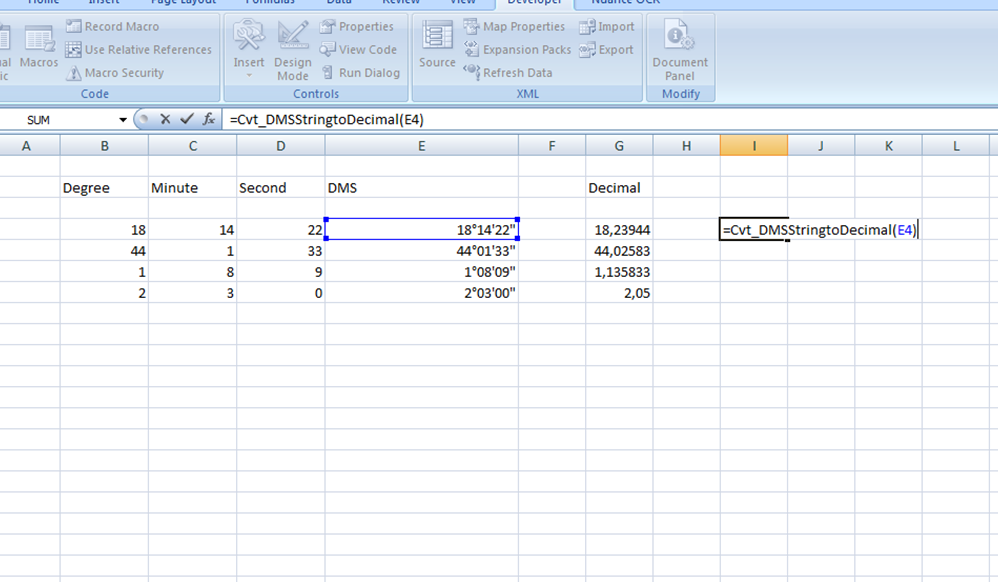 MACRO IN EXCEL: Convert DMS format to Decimal