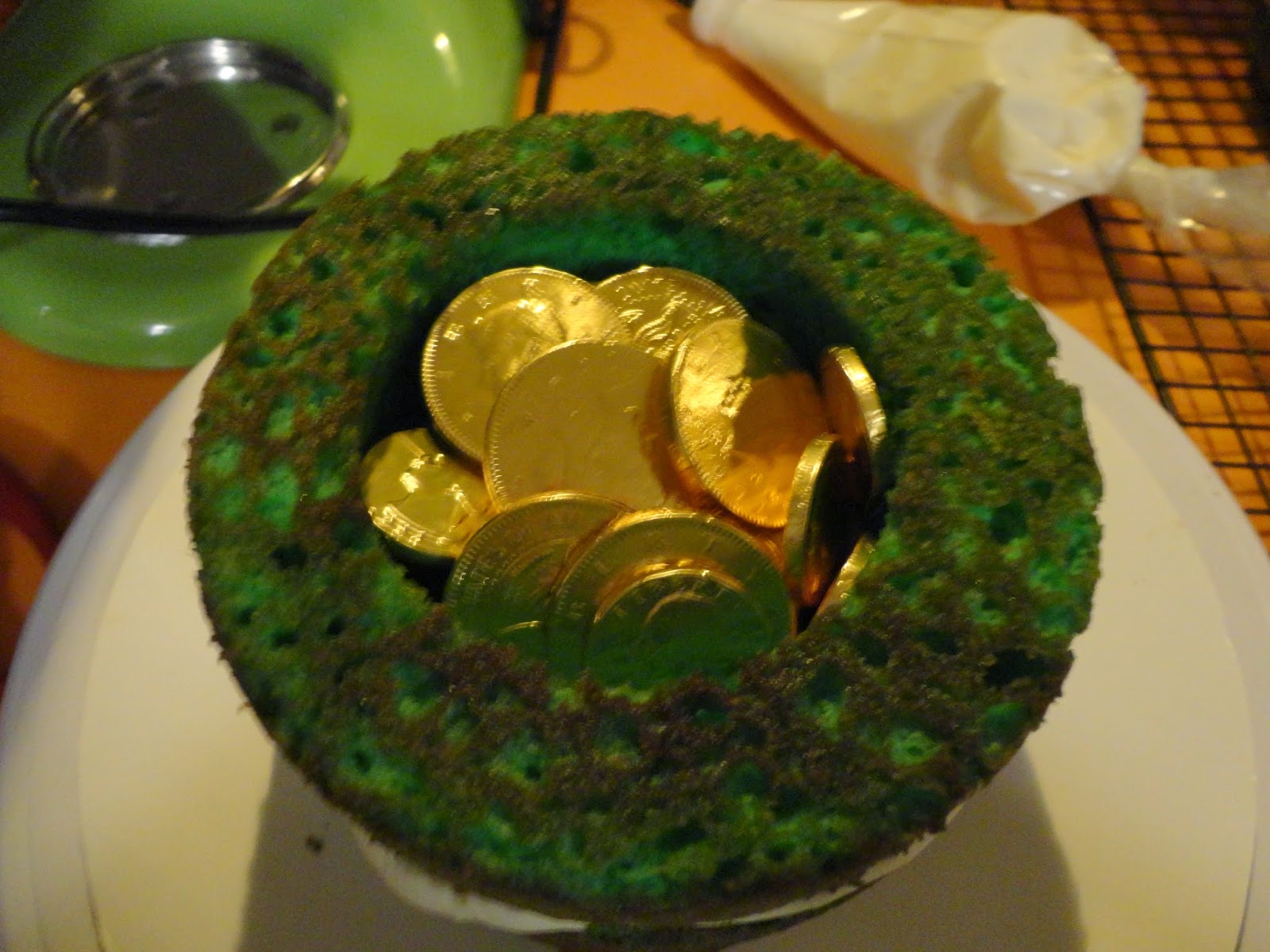 The Adventures of J and K: St. Patrick's Day Cake with Gold Coins