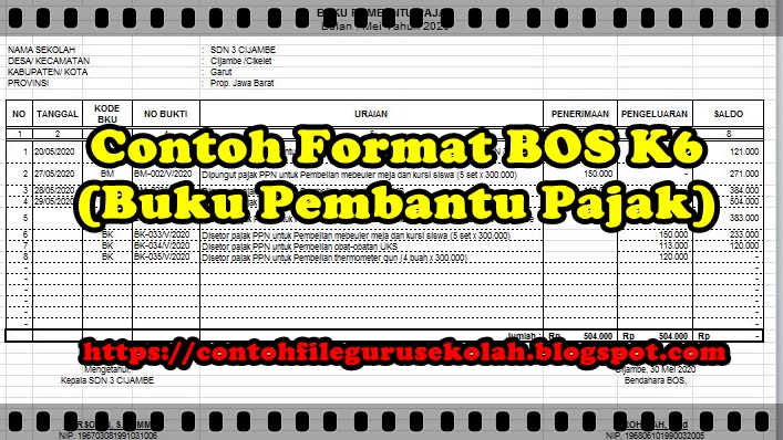 Contoh Format BOS K6 Buku Pembantu Pajak - Data Guru