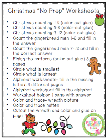 Christmas Worksheets "No Prep" ~ Preschool Printables