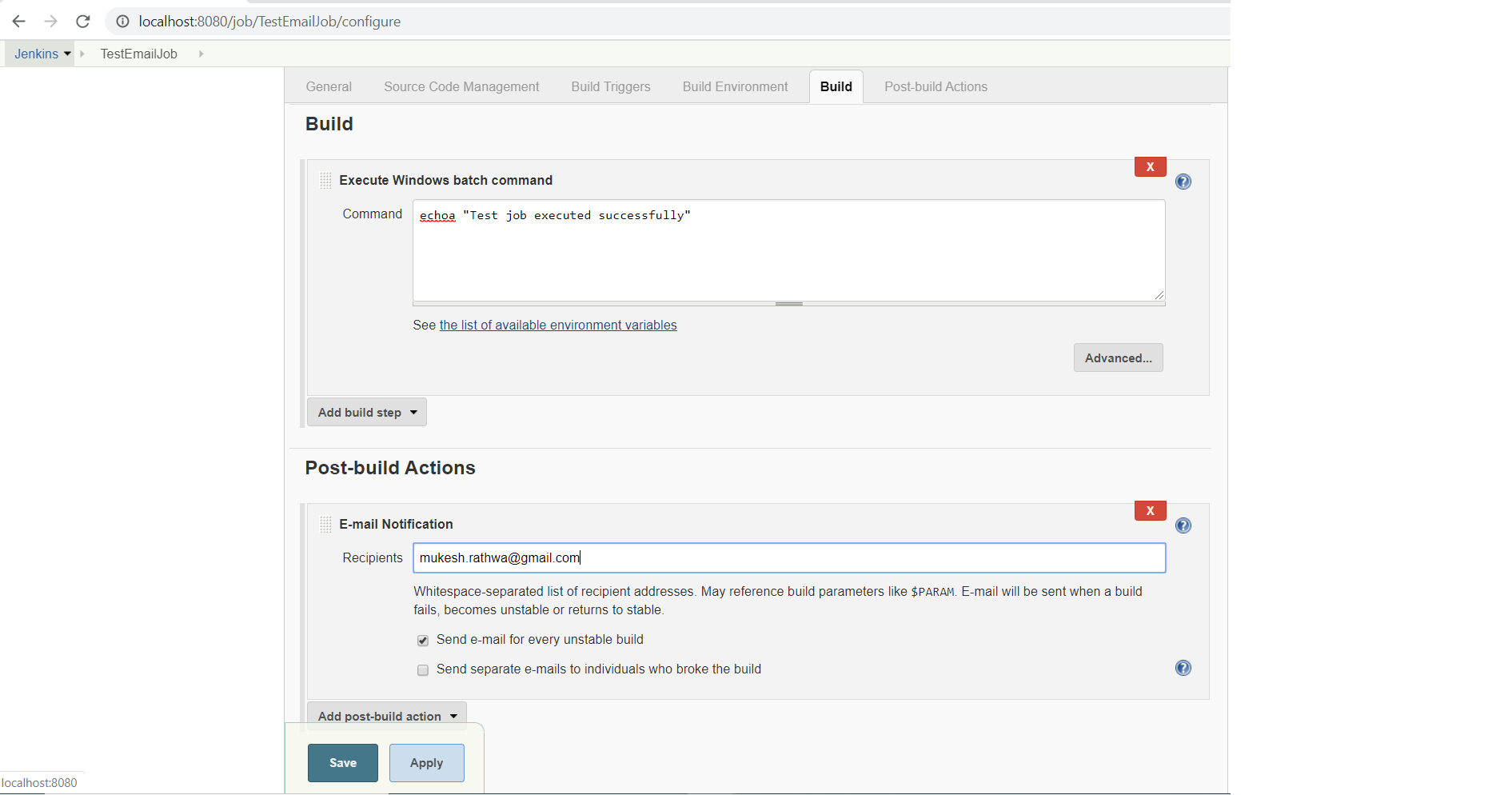 Jenkins : Email notification on job failure