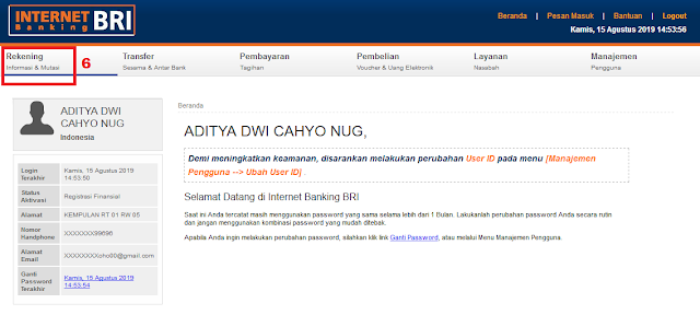 Cara Cek Mutasi Transaksi Rekening BRI di Internet Banking BRI - Aditya ...