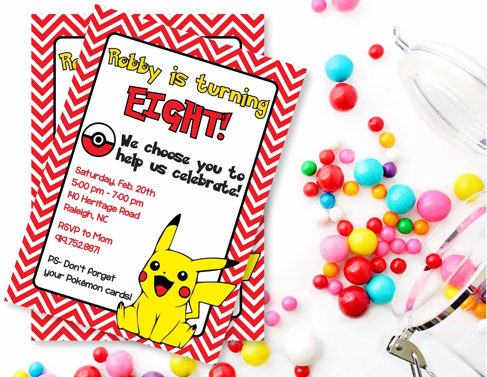Too Sweet Designs: Pokemon Pikachu Personalized Birthday Invitations