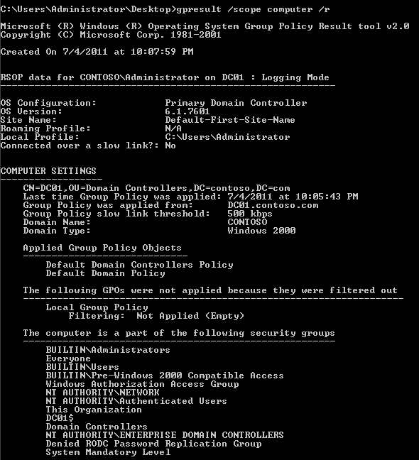 Terry L@u's blog: Using gpresult verifies the group policy settings